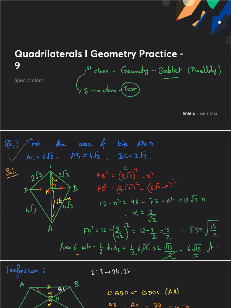 Quadrilaterals I Geometry Practice 9 With Anno | PDF