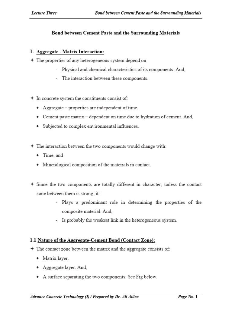 Lectutre Three - Bond Between Cement Paste and The Surrounding ...
