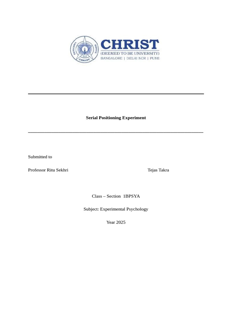 Serial Positioning Curve | PDF | Recall (Memory) | Cognitive Science
