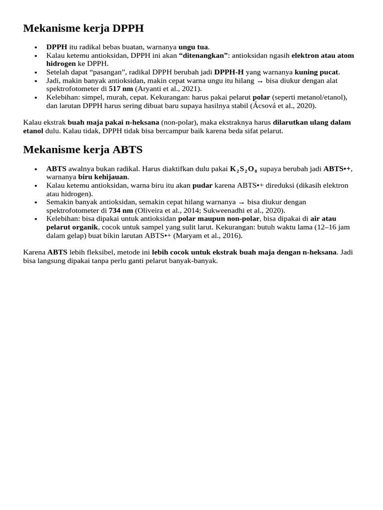 Mekanisme Kerja DPPH dan ABTS dalam Antioksidan | PDF