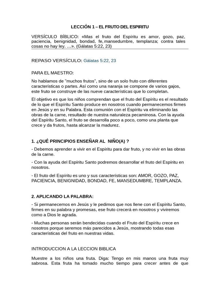 Lección 1 El Fruto Del Espiritu | PDF | Fruto Del Espiritu Santo ...