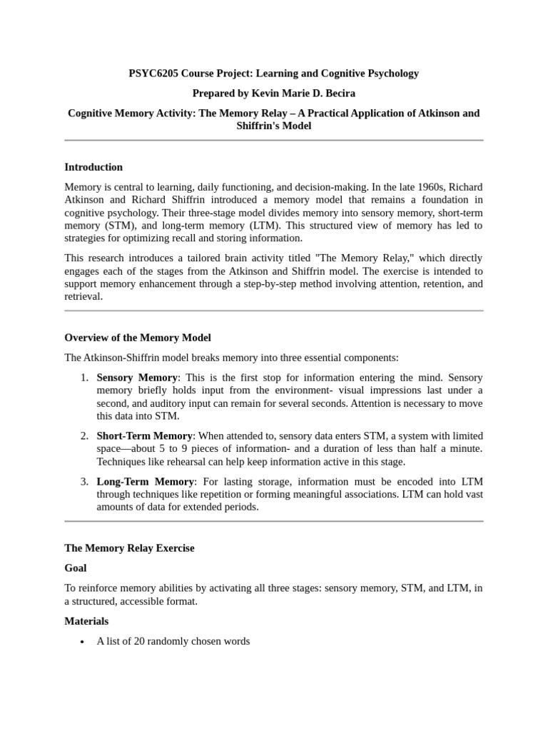 CourseProject For PSYC6205 Learning and Cognitive Psychology | PDF ...
