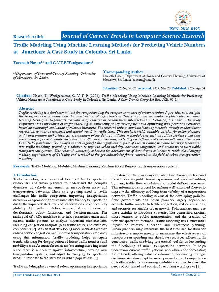 Traffic Modeling Using Machine Learning Methods Fo | PDF | Transport ...