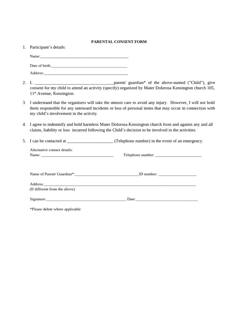 Parental Consent Form MD Youth | PDF