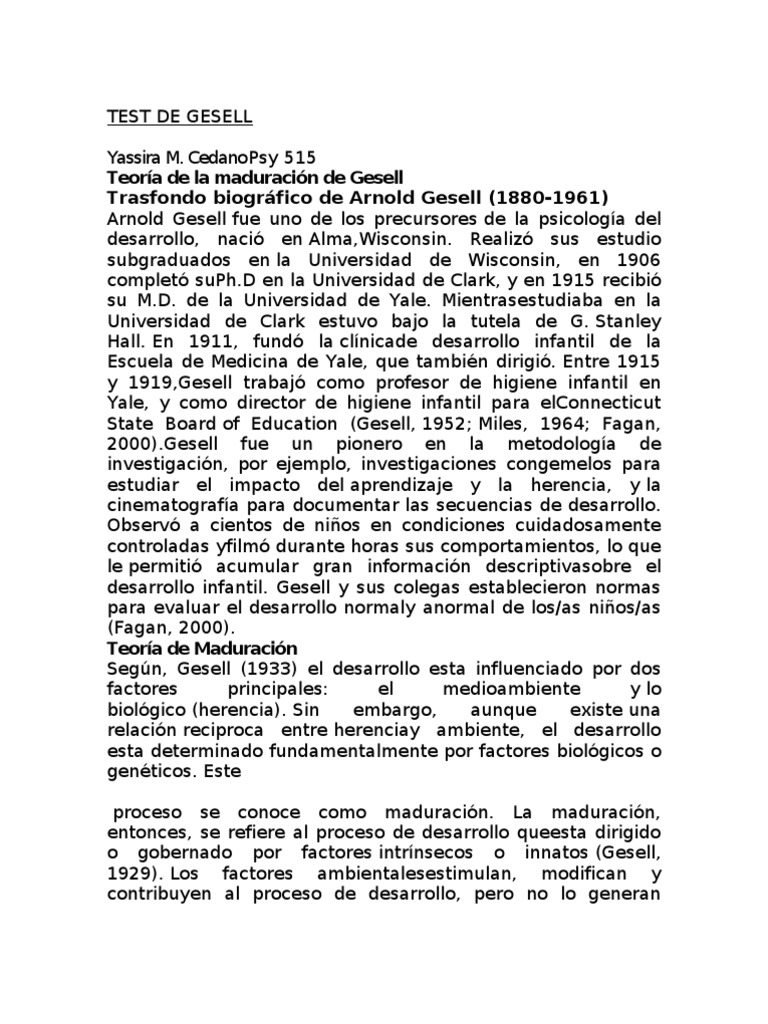 Test de Gesell | PDF | Sicología | Ciencias del comportamiento