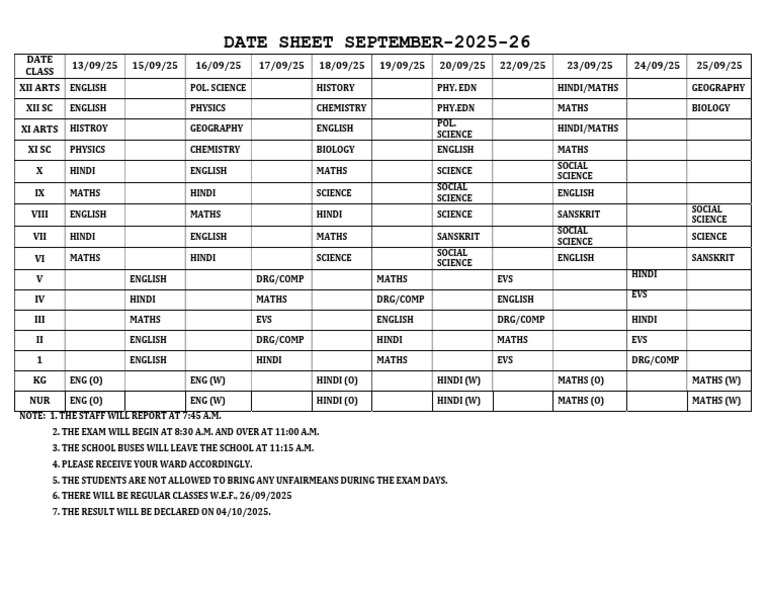 Date Sheet September 2025 | PDF | Chess Theory | Chess