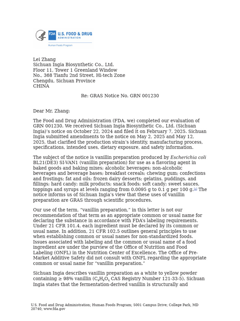 Gras Notice 1230 Agency Response Letter Web - 0 | PDF | Ethanol | Chemistry