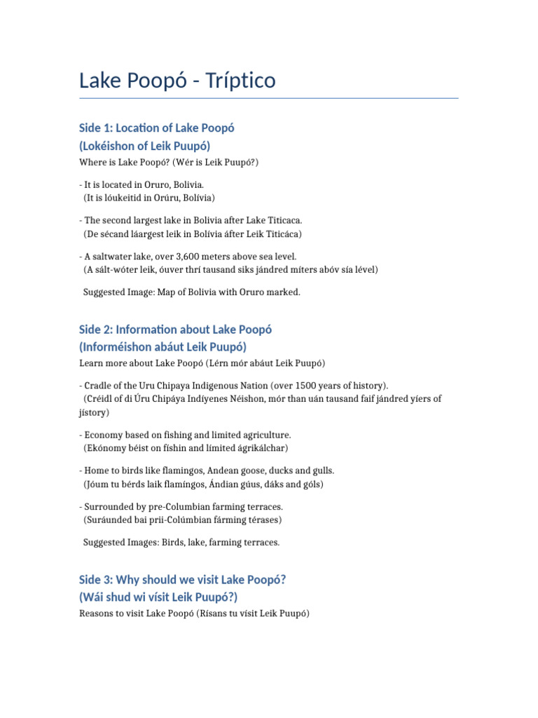 Triptico Lake Poopo | PDF