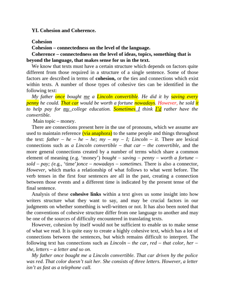 YI Cohesion and Coherence | PDF | Subject (Grammar) | Grammar