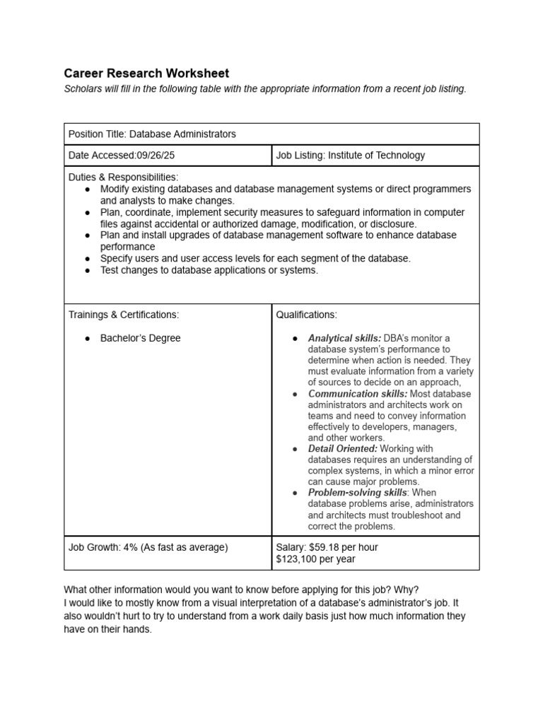 Career Research Worksheet | PDF | Security | Computer Security