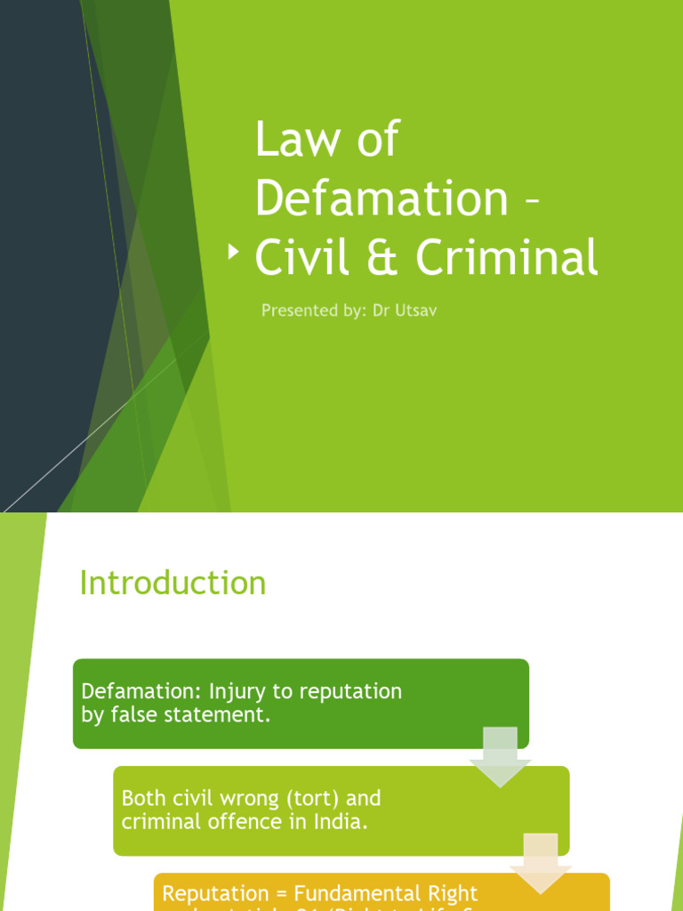Law of Defamation | PDF | Defamation | Tort