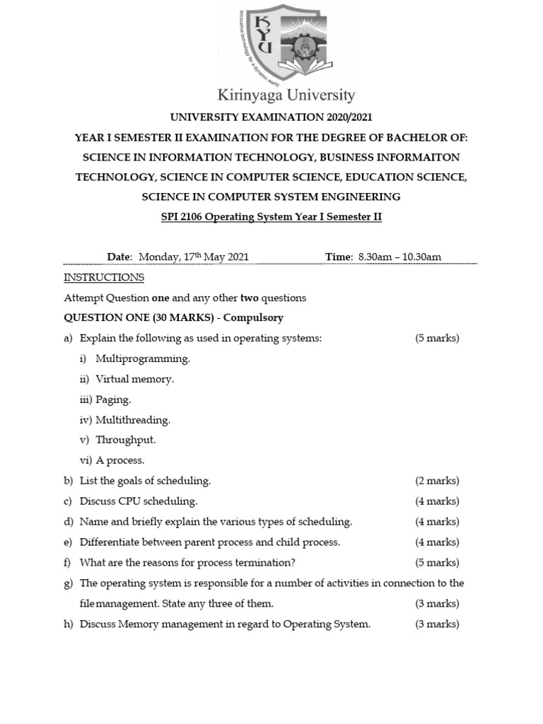 Operating Systems Exam Questions 2021 | PDF | Process (Computing ...