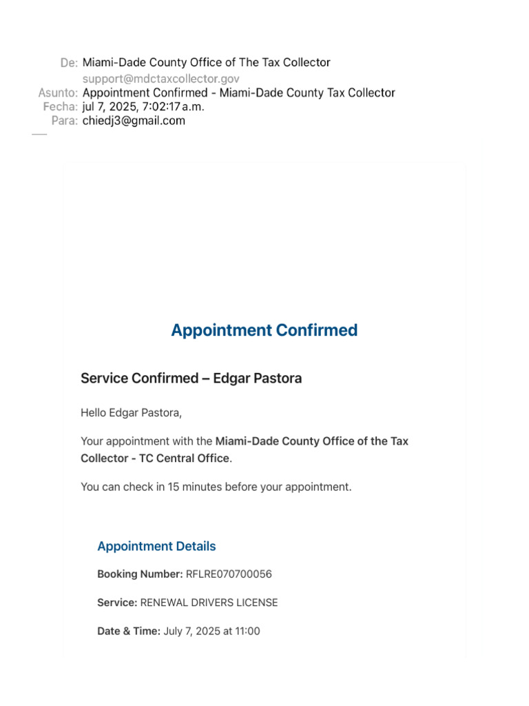 Appointment Confirmation: License Renewal | PDF
