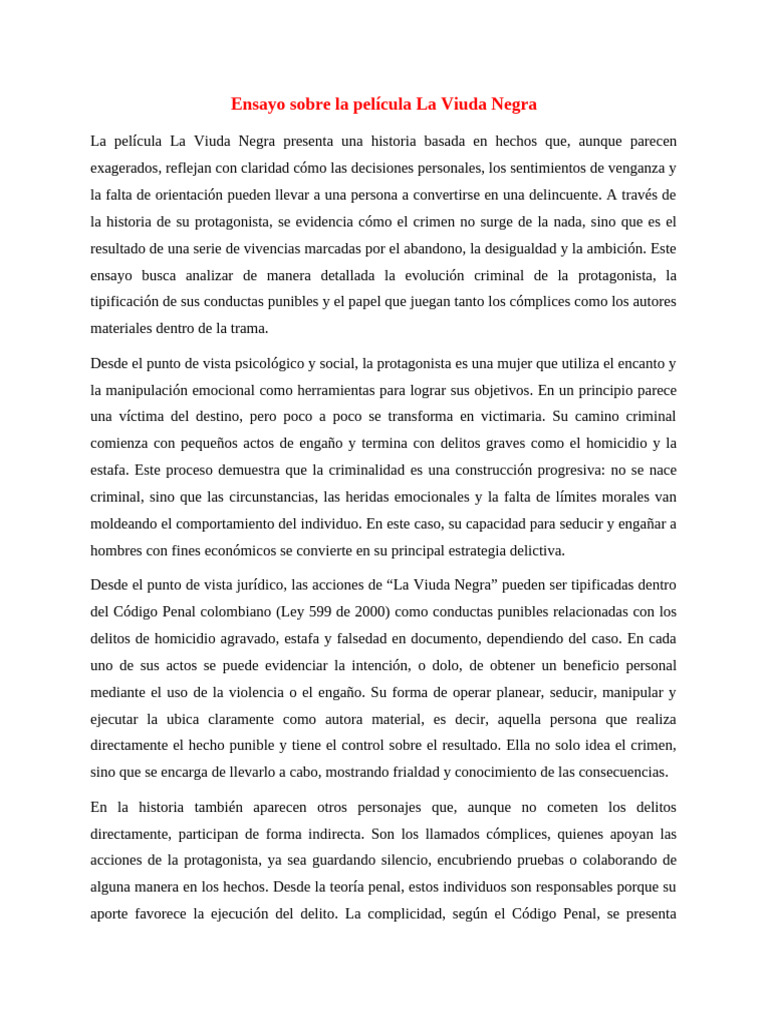 Ensayo Sobre La Viudad Negra, Estudiante Mora Olaya Andres Julian | PDF ...