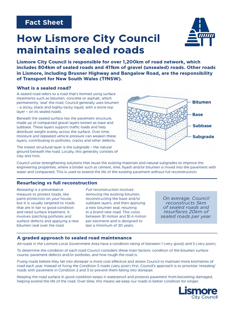 Lismore Sealed Road Maintenance Guide | PDF | Road | Road Surface