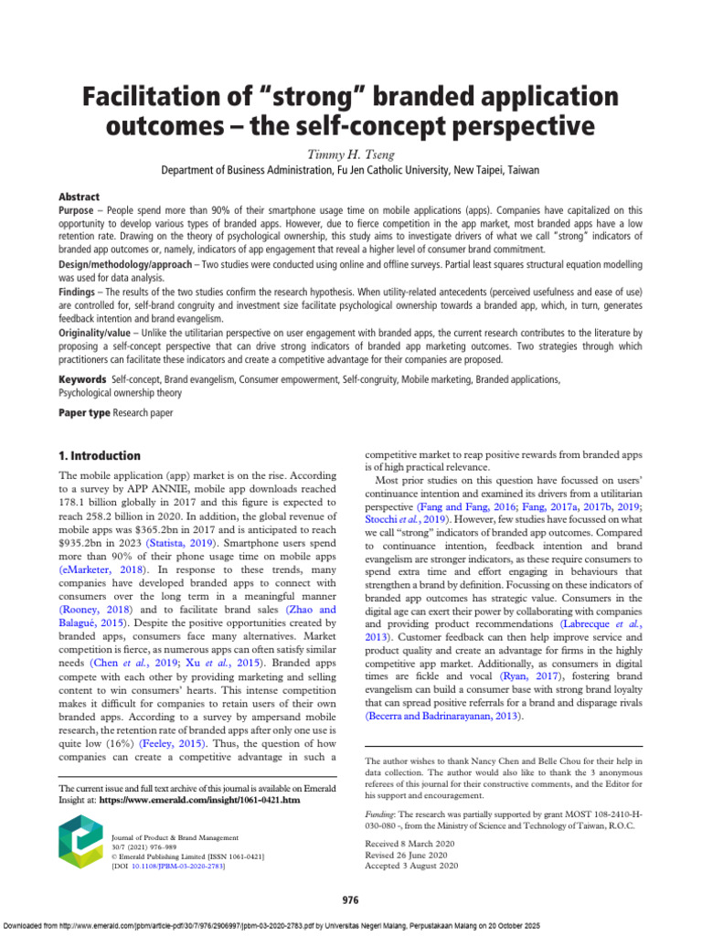 Facilitation of "Strong" Branded Application Outcomes - The Self ...