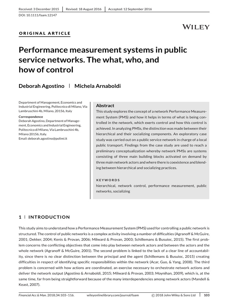 Performance Measurement Systems in Public Sector Networks. Thewhat, Who ...