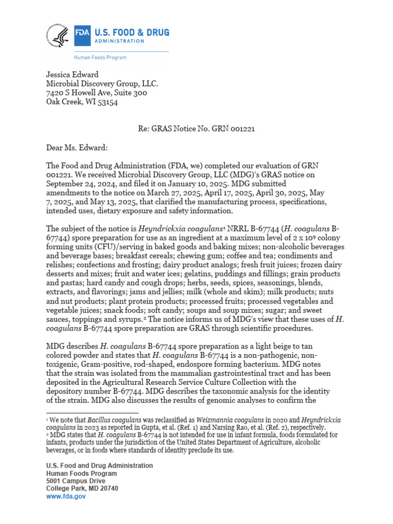 Gras Notice 1221 Agency Response Letter Web - 0 | PDF | Desserts | Foods