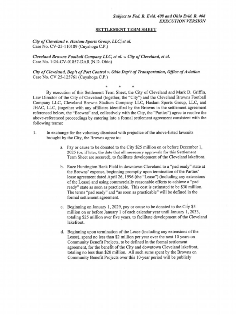 Settlement Term Sheet - Execution | PDF