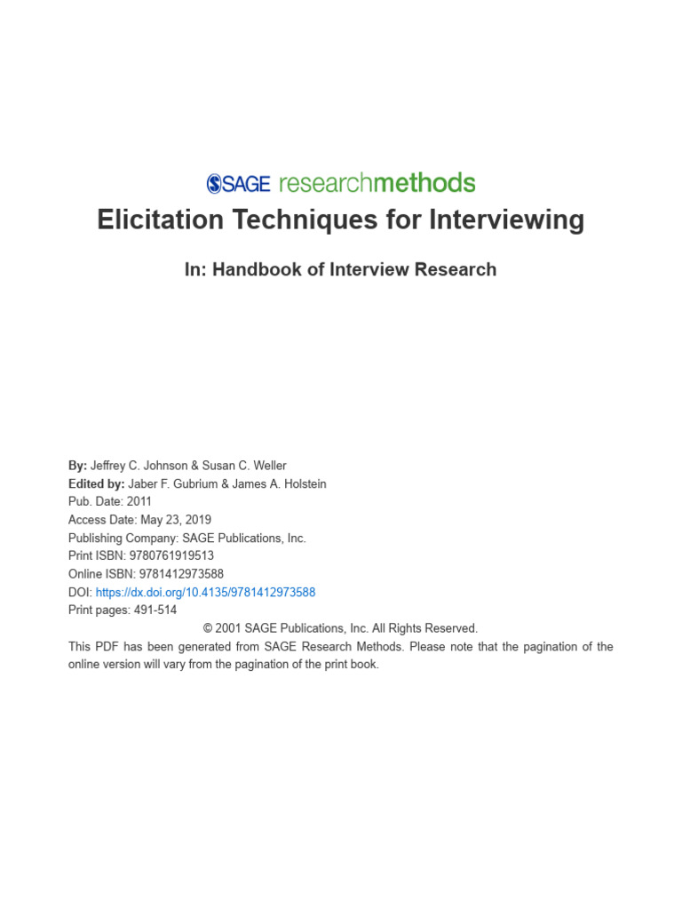 Johnson Weller Elicitation Techniques For Interviewing | PDF | Survey ...