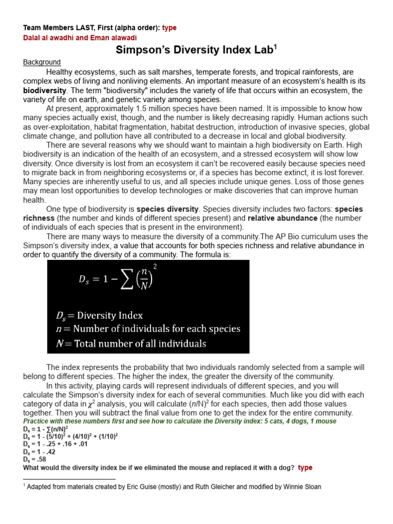 DALAL ALAWADHI - Student - Simpson Diver - 13632108. AP Bio Simpson's ...