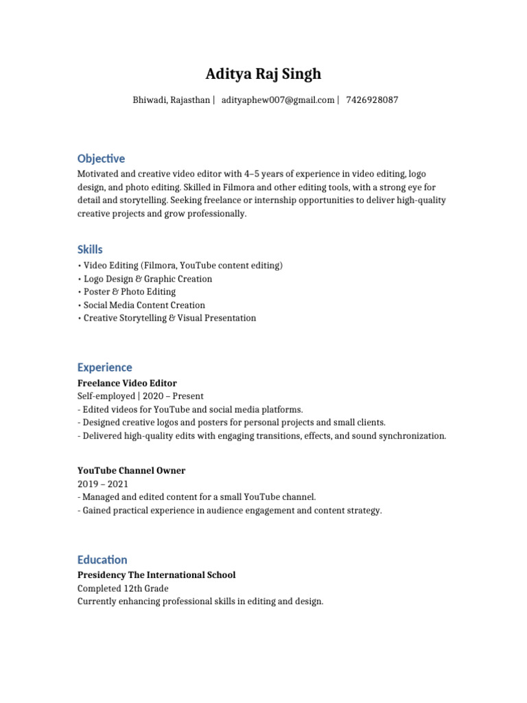 Aditya Raj Singh Resume | PDF