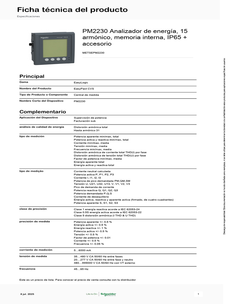 Schneider Electric PM2000 Power Meters - METSEPM2230 | PDF | Energia ...