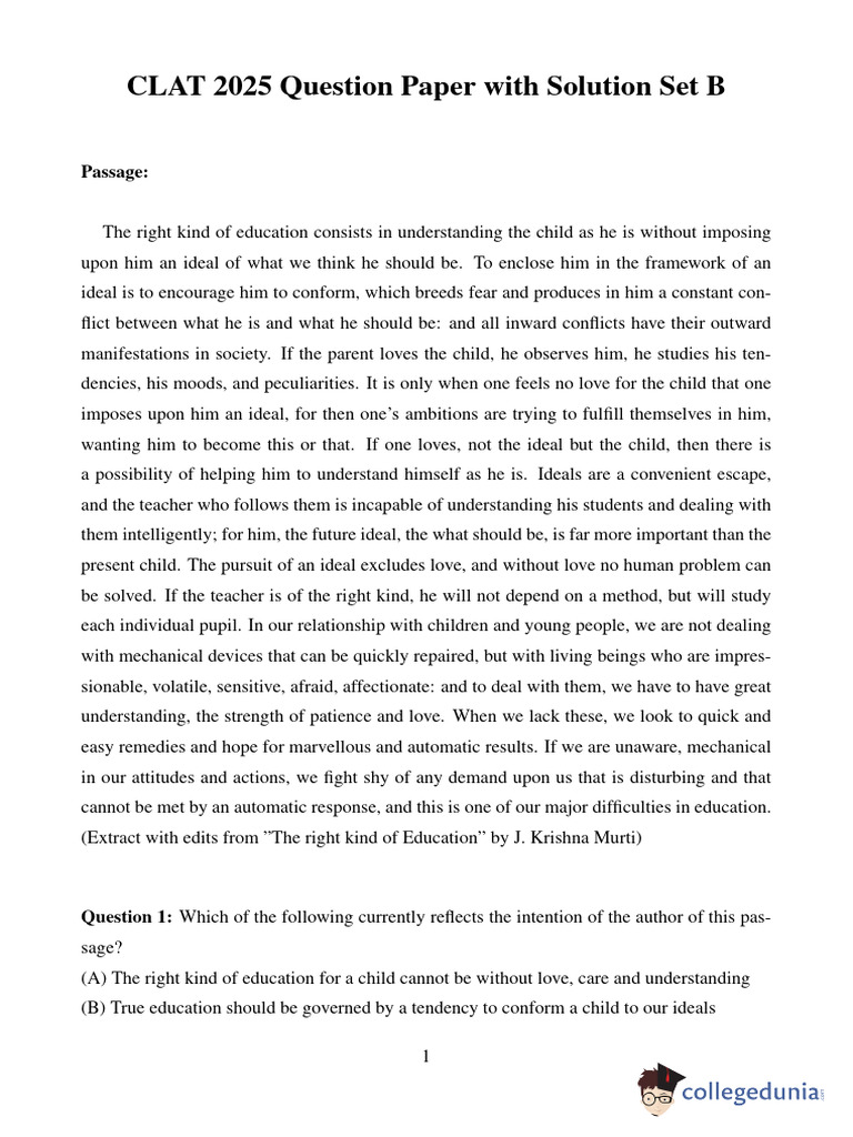 CLAT 2025 Question Paper | PDF