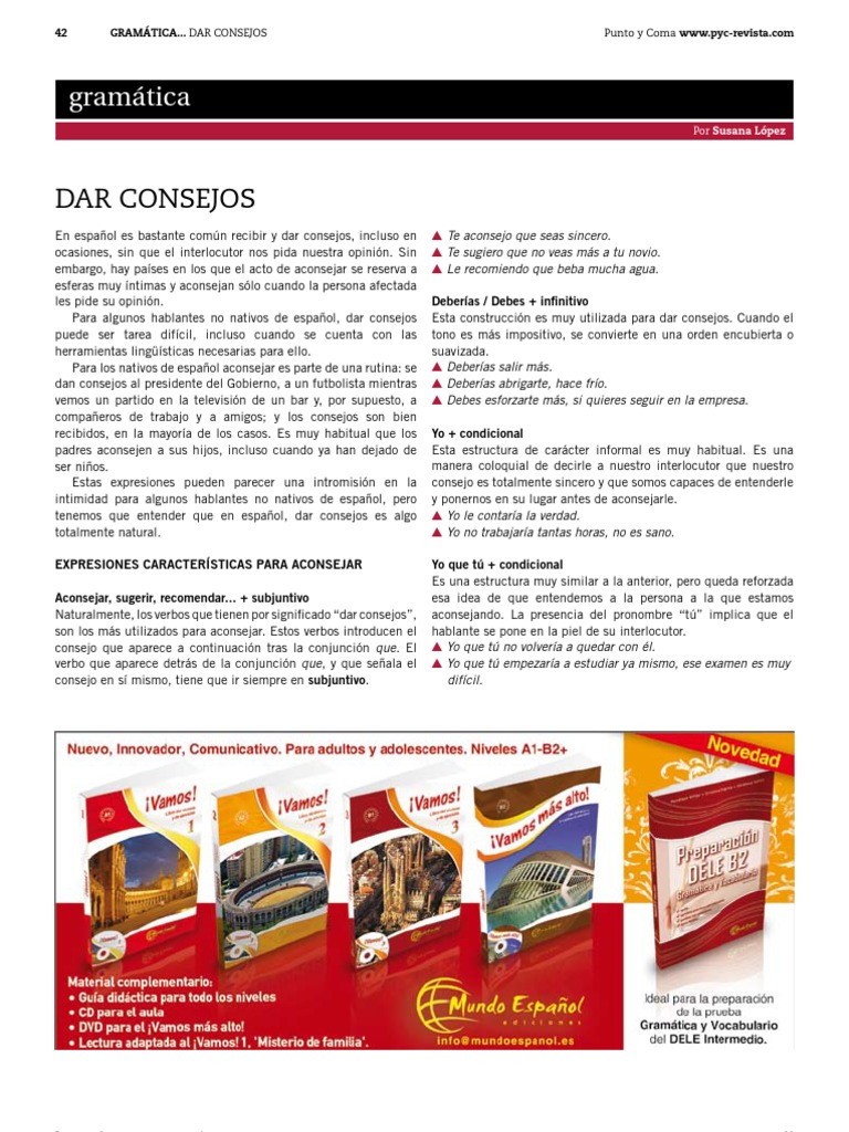 Dar Consejos en Espanol | PDF | Verbo | Lingüística