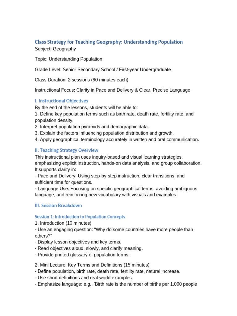 Geography Class Strategy Population | PDF | Geography | Human Communication