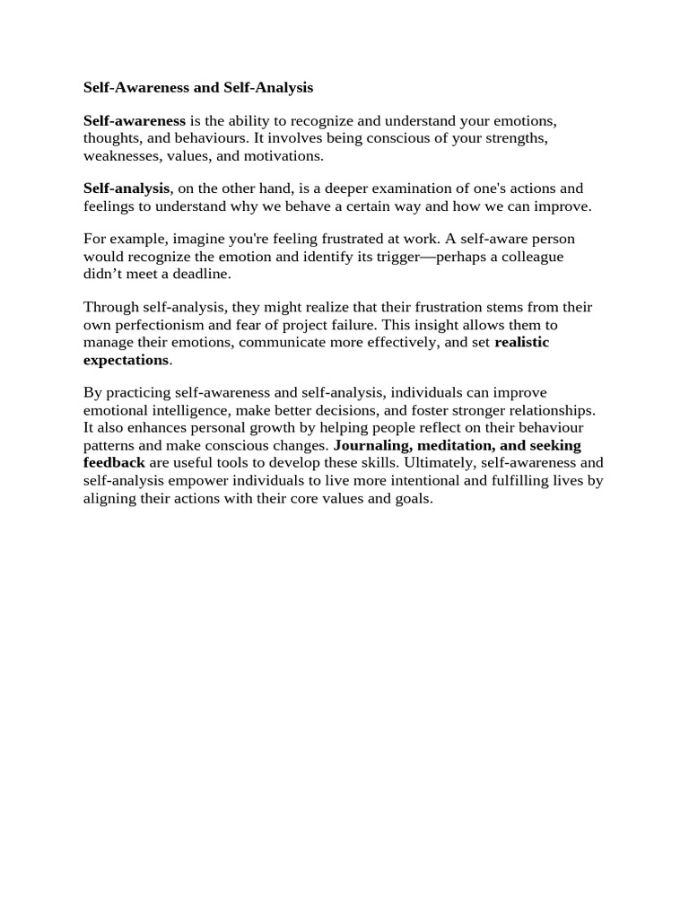 Self Awareness and Self Analysis | PDF | Self Awareness | Emotions