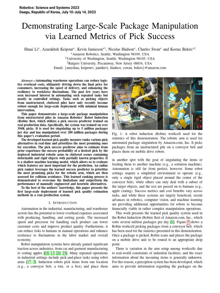 Amazon's Robin Robot: Large-Scale Package Manipulation | PDF | Machine ...