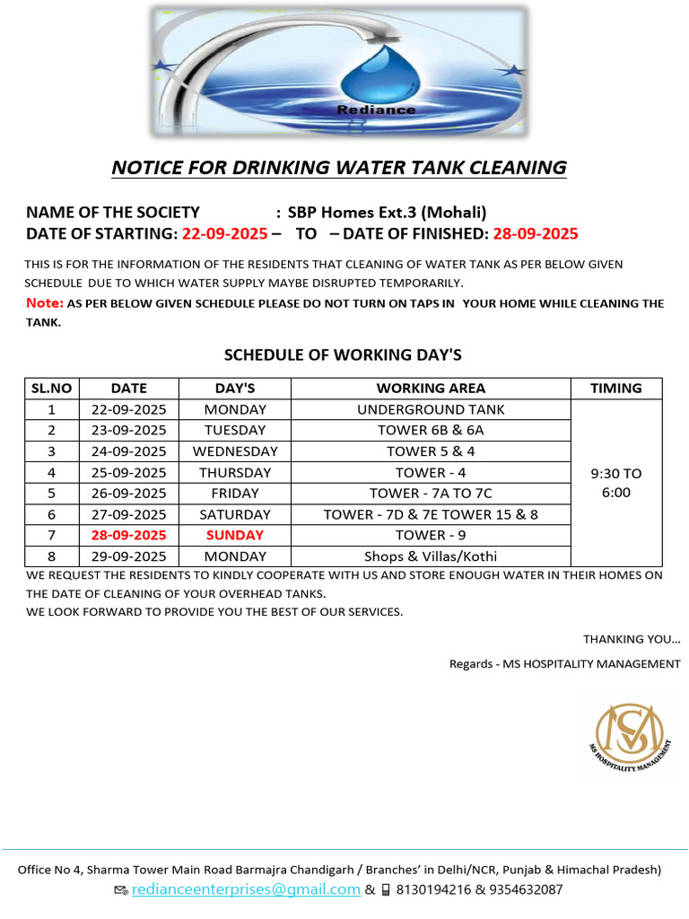 Cleaning Notice .. SBP EXT.3 SEP25. | PDF