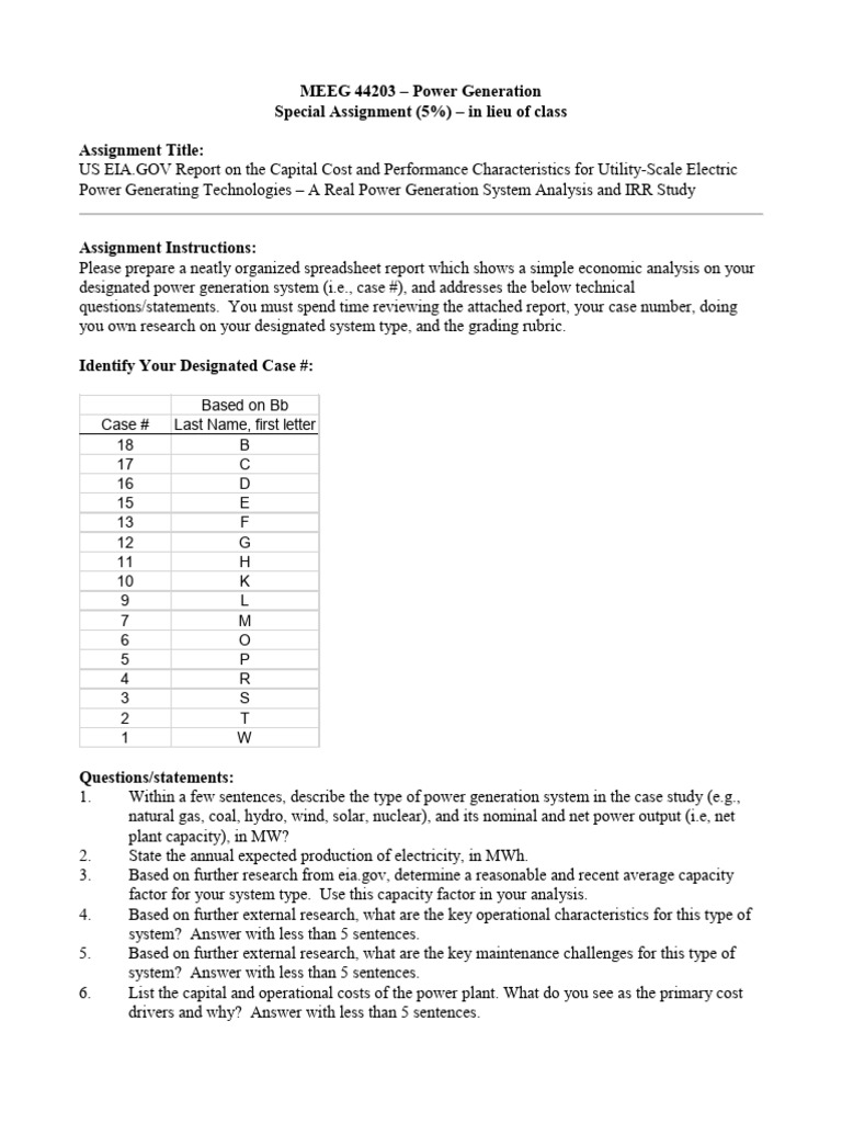 Special Assignment - Power Generation System Review and IRR Report ...