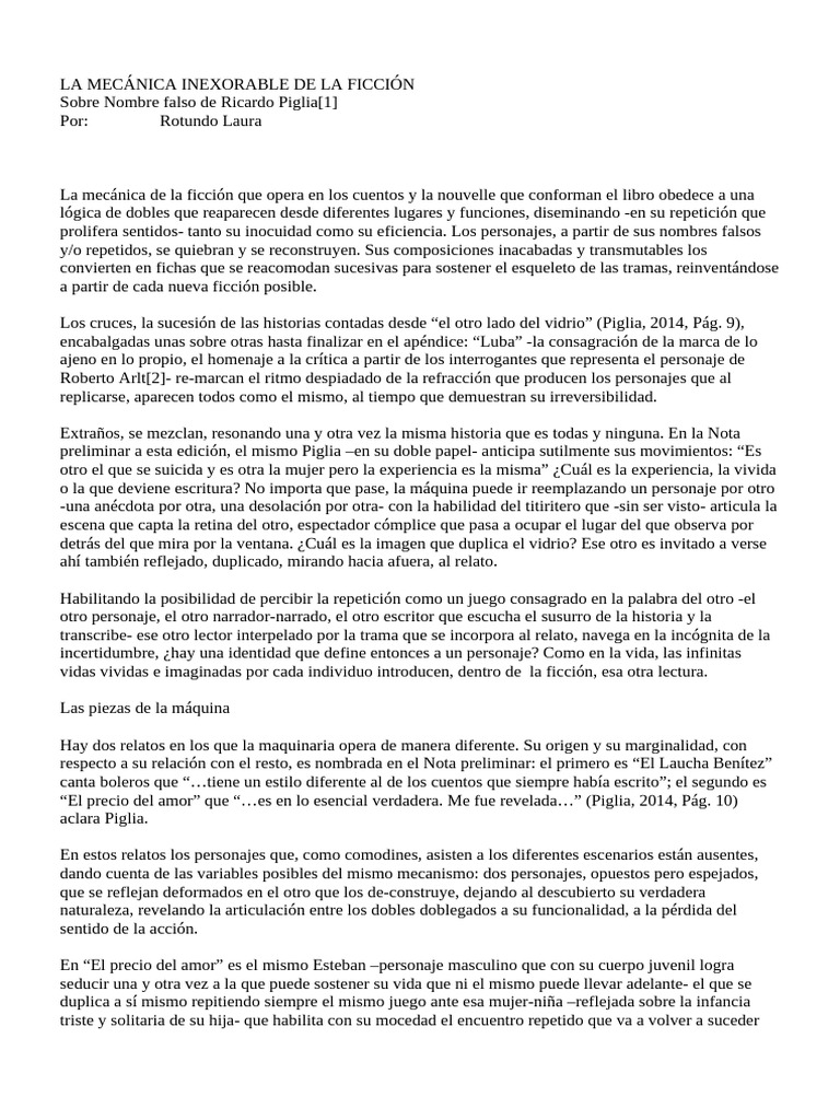 La Repetición en la Ficción de Piglia | PDF
