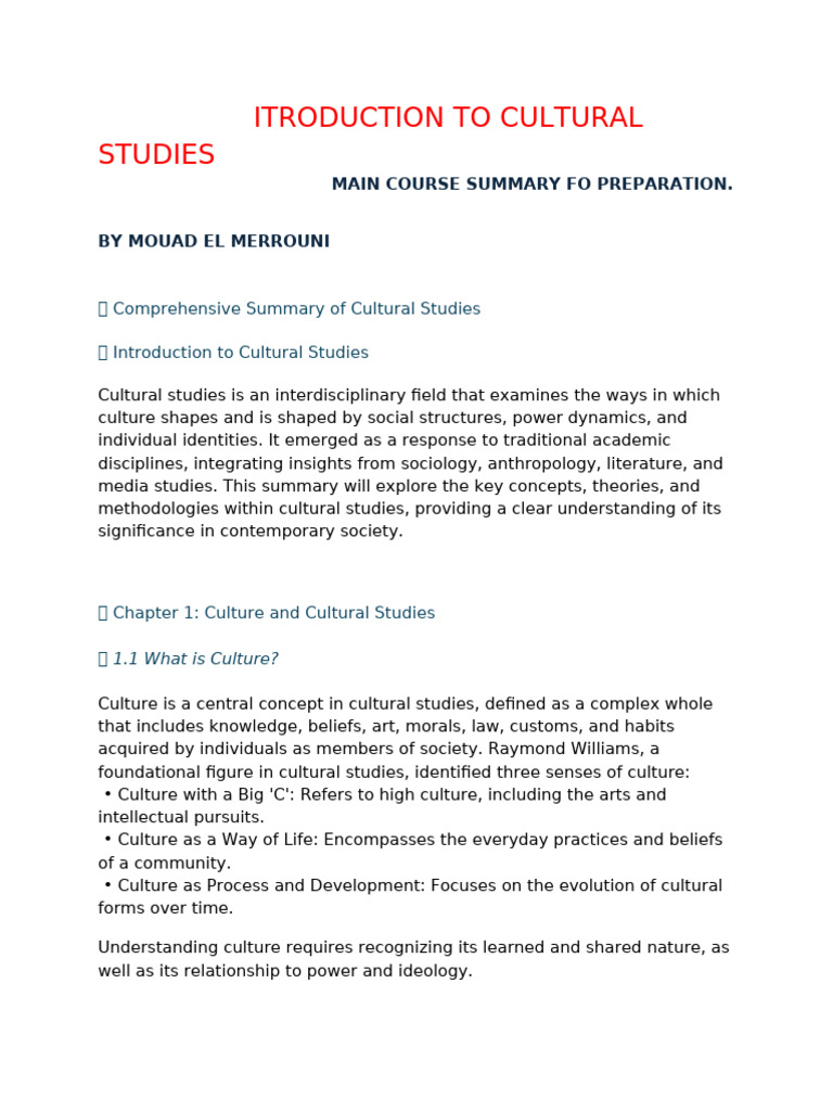 Intro To Culture Main Book Summary | PDF | Cultural Studies | Identity ...