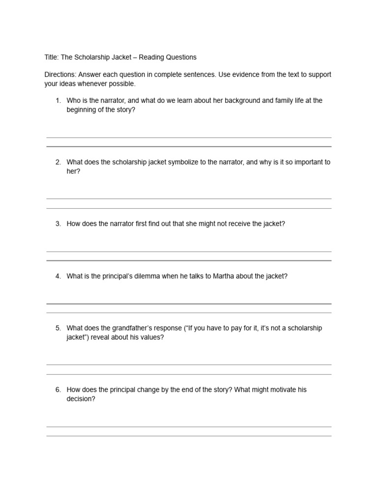 Scholarship Jacket Questions | PDF