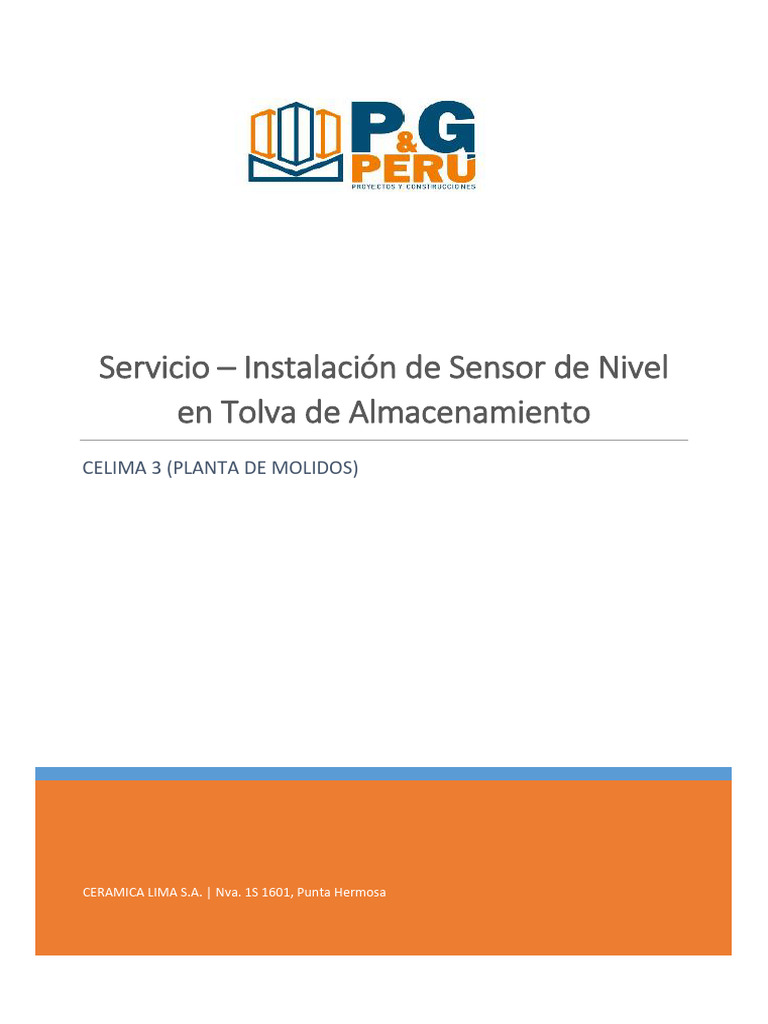 Informe Instalación de Sensor de Nivel - Tolva de Almacenamiento | PDF ...
