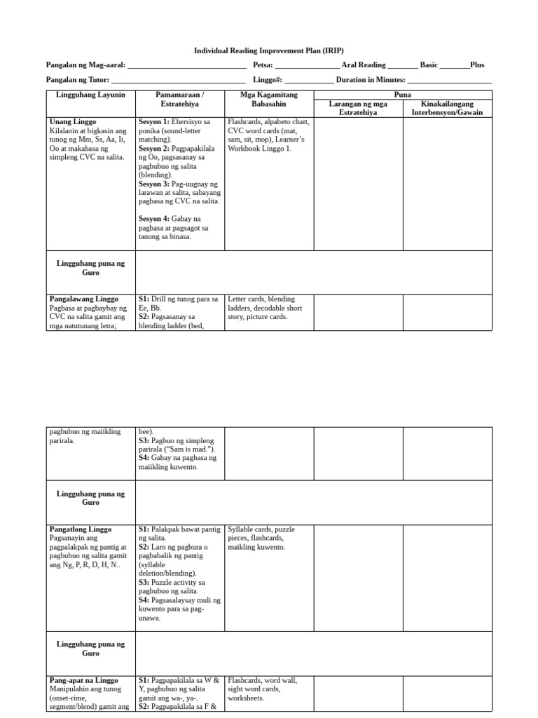 KS3-FILIPINO-Individual Reading Improvement Plan (IRIP) Basic | PDF