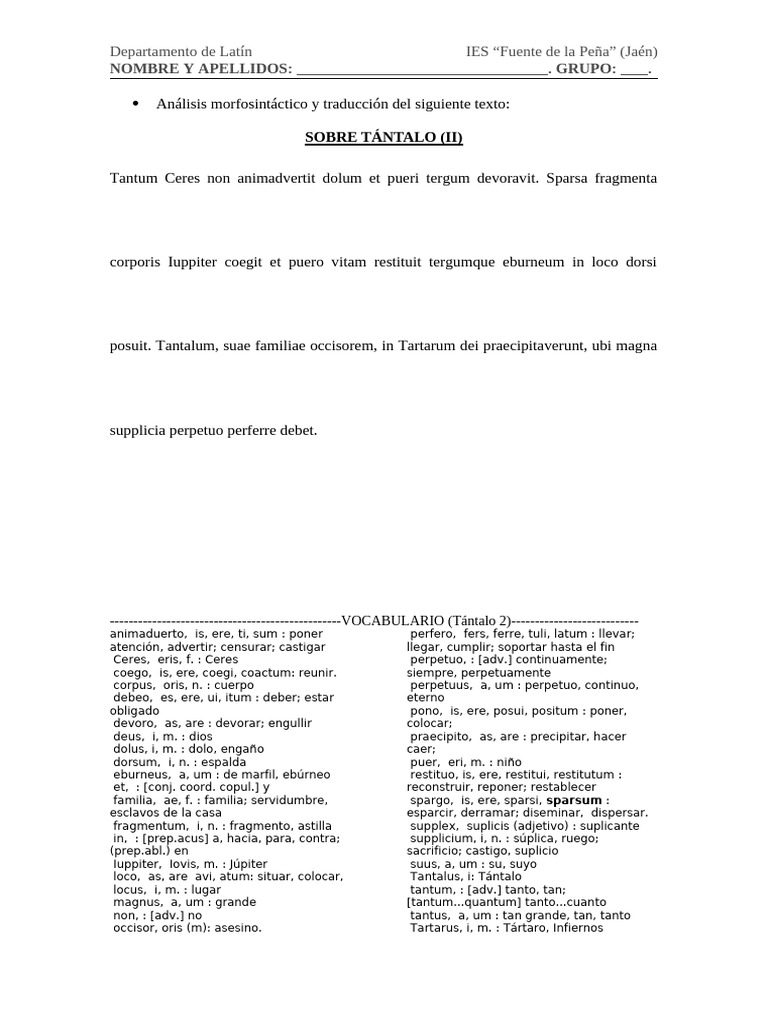 Análisis y traducción de Tántalo II | PDF | Dioses griegos | Deidades ...