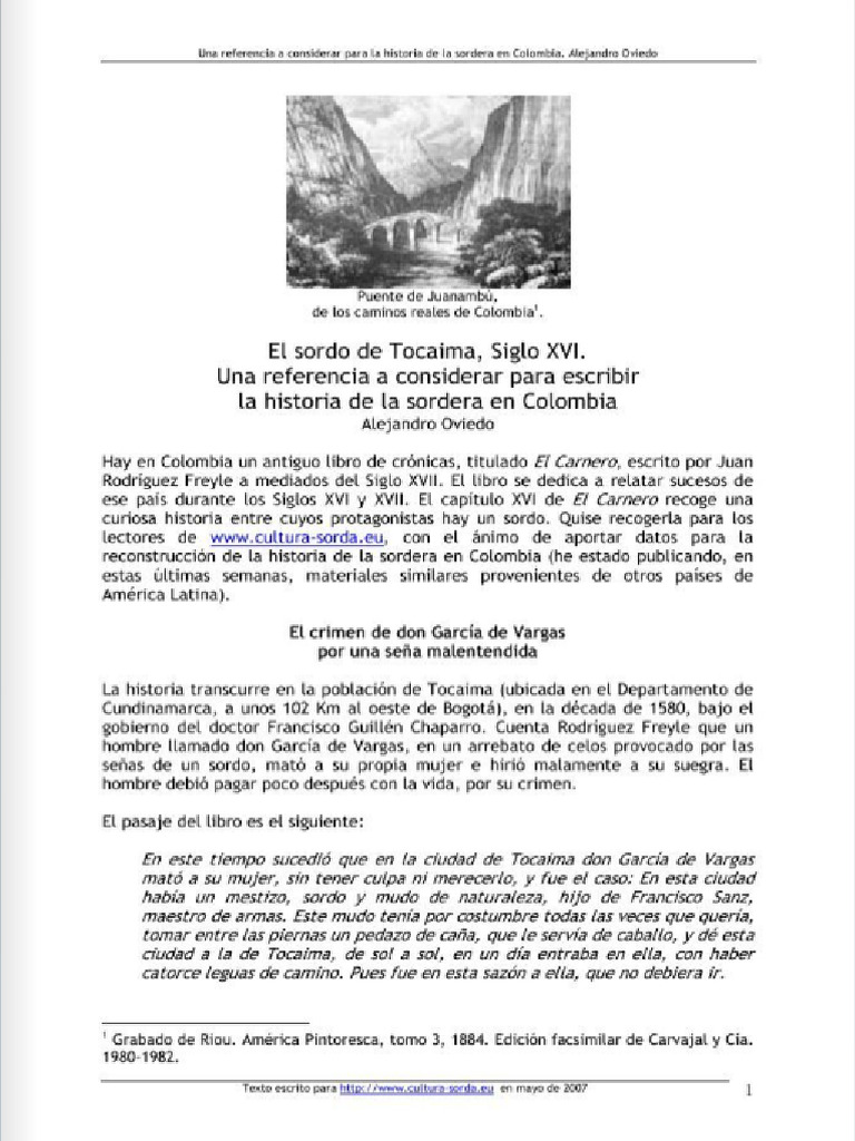 El Sordo de Tocaima Siglo XVI. Una Referncai A Considerar para Escribir ...