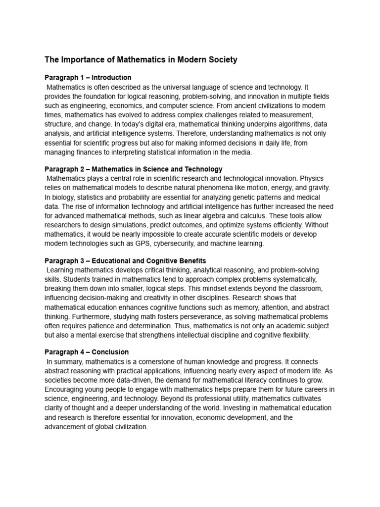 The Importance of Mathematics in Modern Society | PDF | Mathematics ...
