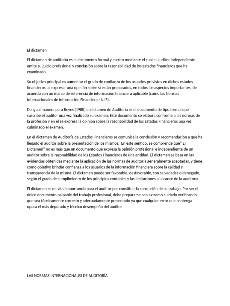 Importancia del Dictamen de Auditoría | PDF | Estado financiero | Contralor
