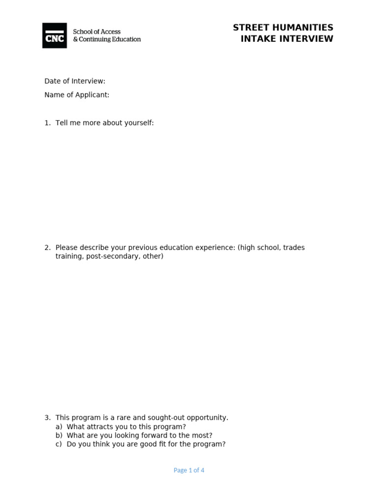 SH - Intake Interview Form | PDF