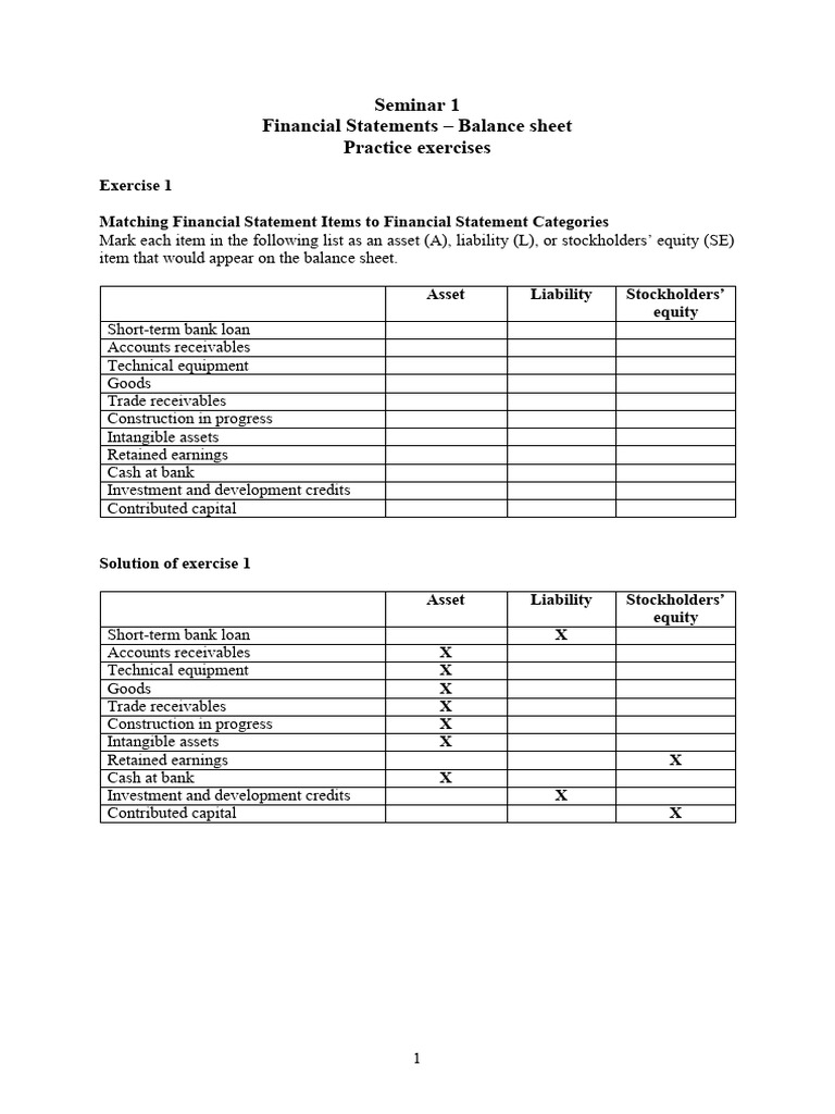 Balance Sheet Exercises and Solutions | PDF | Balance Sheet | Equity ...
