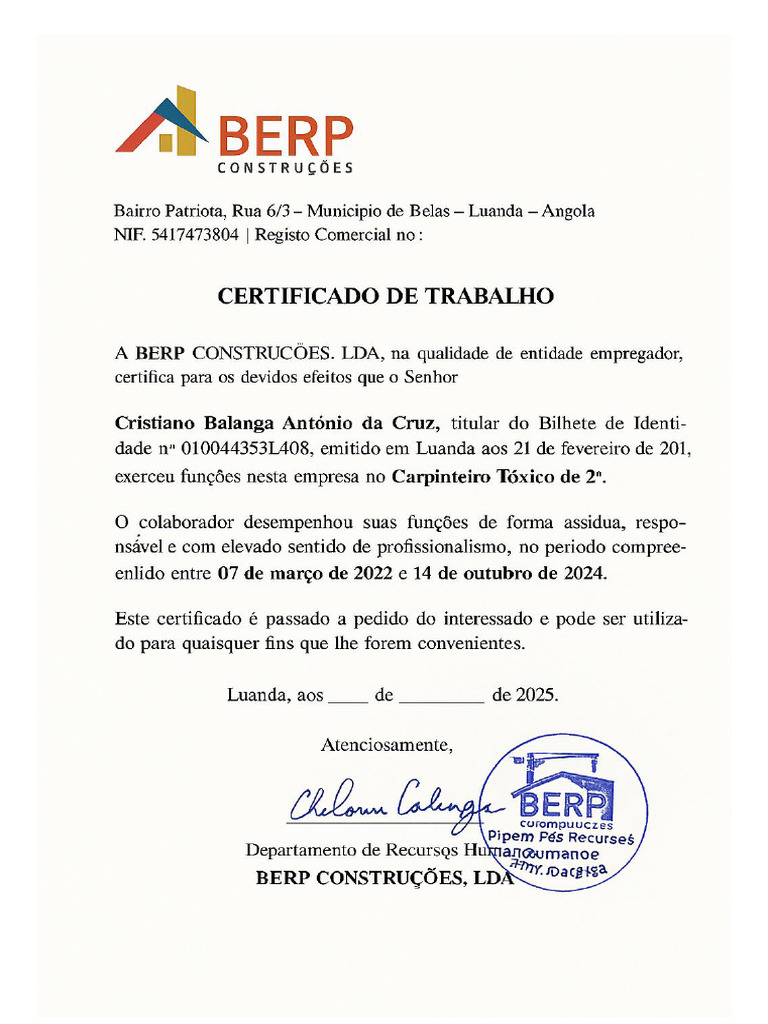 Certificado BERP 2 | PDF