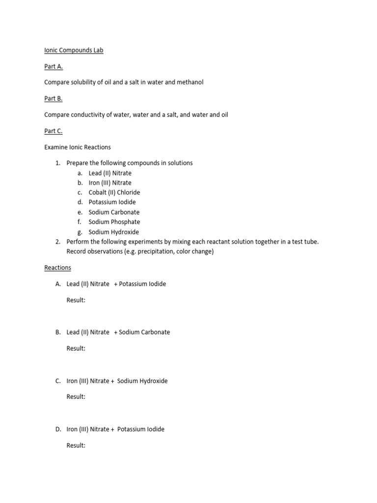 Lab - Ionic Compounds | PDF
