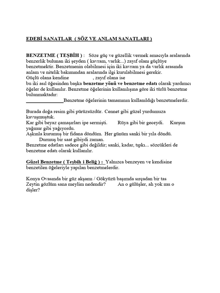 EDEBİ SANATLAR - Slayt | PDF