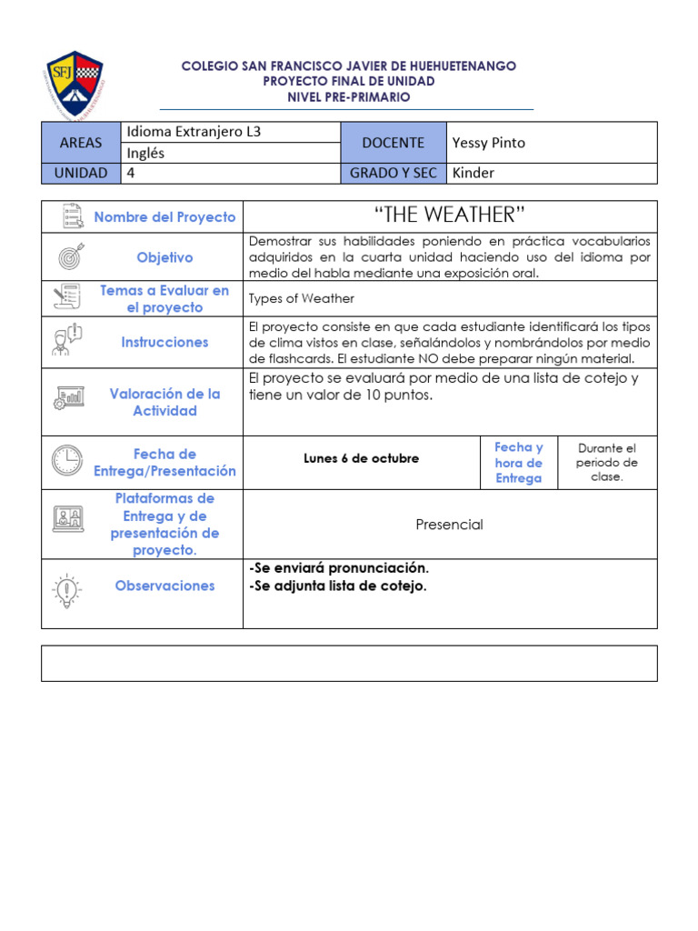 Proyecto de Clima para Pre-Primaria | PDF