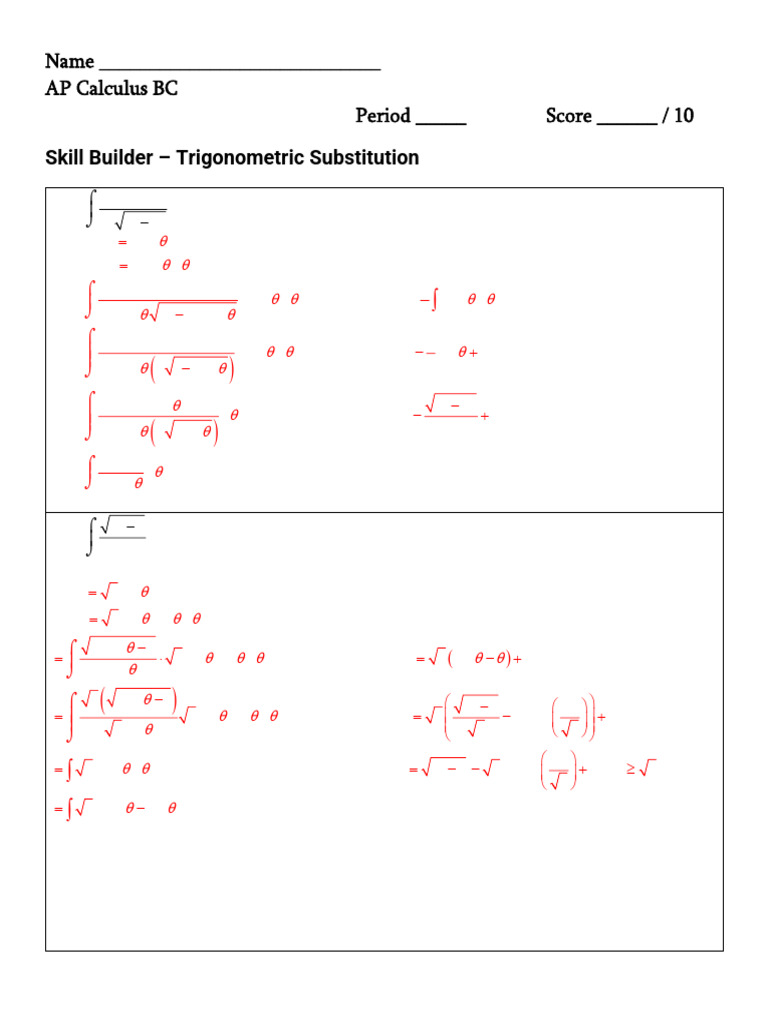 Trigonometric Substitution Skill Builder - SOLUTIONS-C3qiNWdX | PDF ...